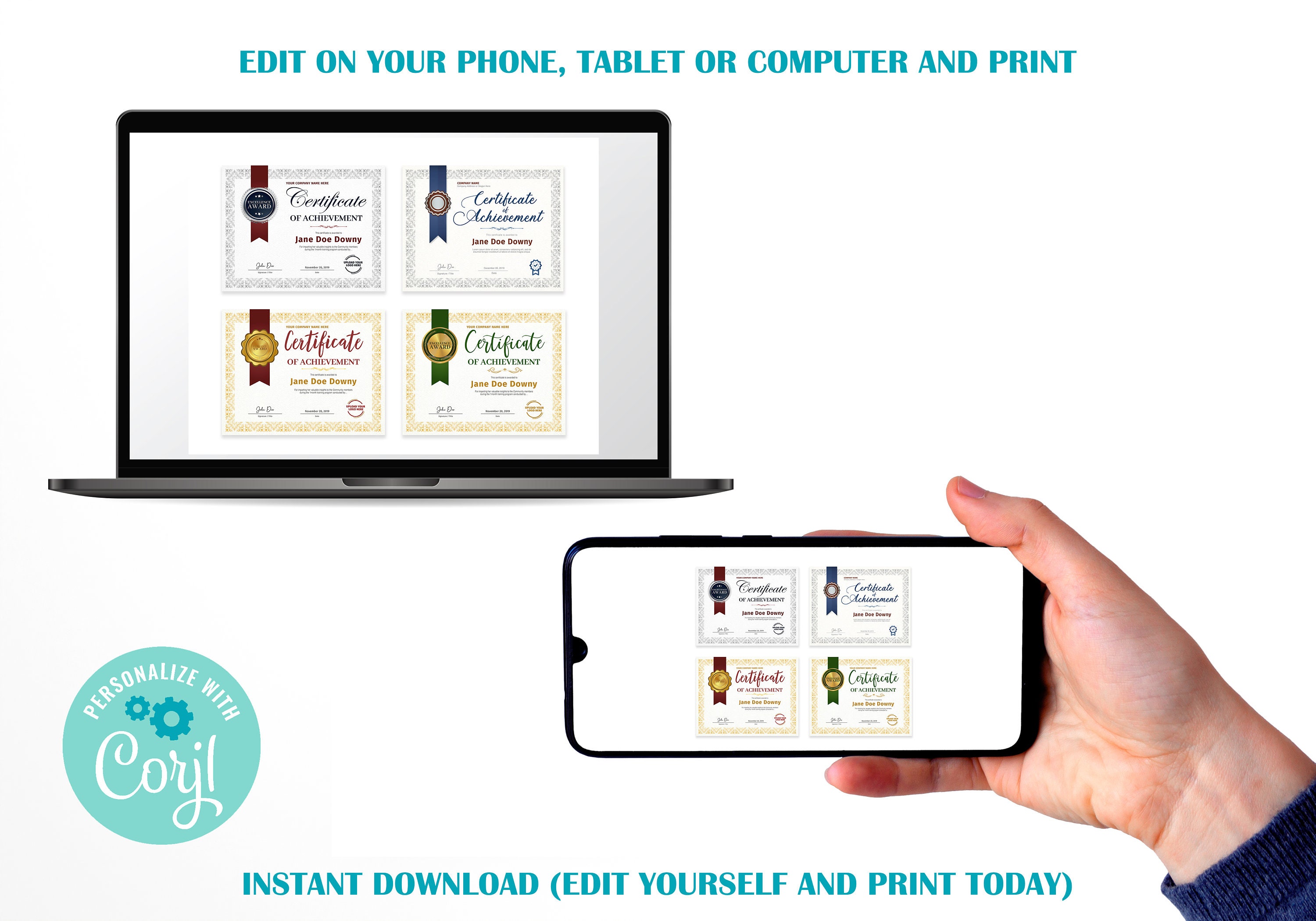EDITABLE Certificate of Achievement Template BUNDLE, Printable Award ...