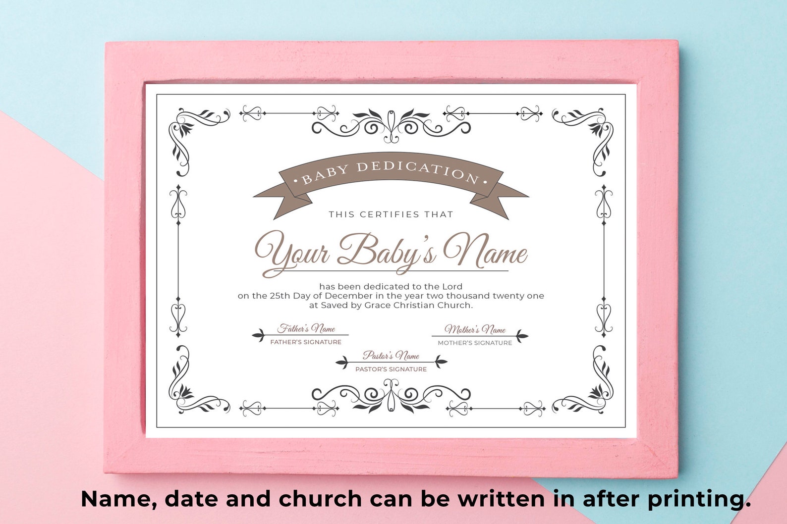 Printable Blank PDF Baby Dedication Certificate, Diy Baptism ...