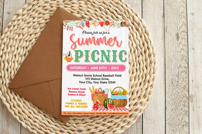 Editable Summer Picnic Invitation Digital, Family Company Picnic Party ...