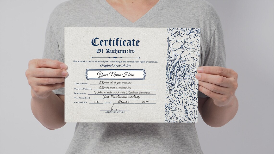 Custom Certificate of Authenticity Template Diy Editable - Etsy
