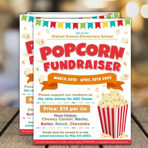 Editable Popcorn Fundraiser Flyer, School Pto Pta Church Fundraiser ...