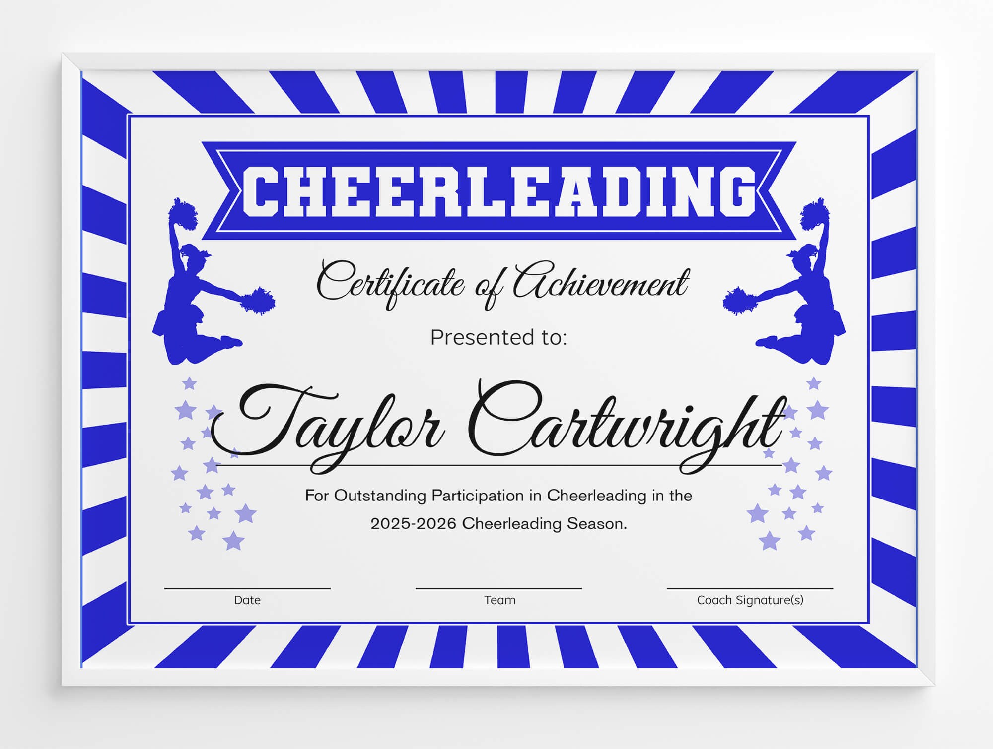 Cheerleader Certificate, Sports Award, Editable Cheer Certificates ...