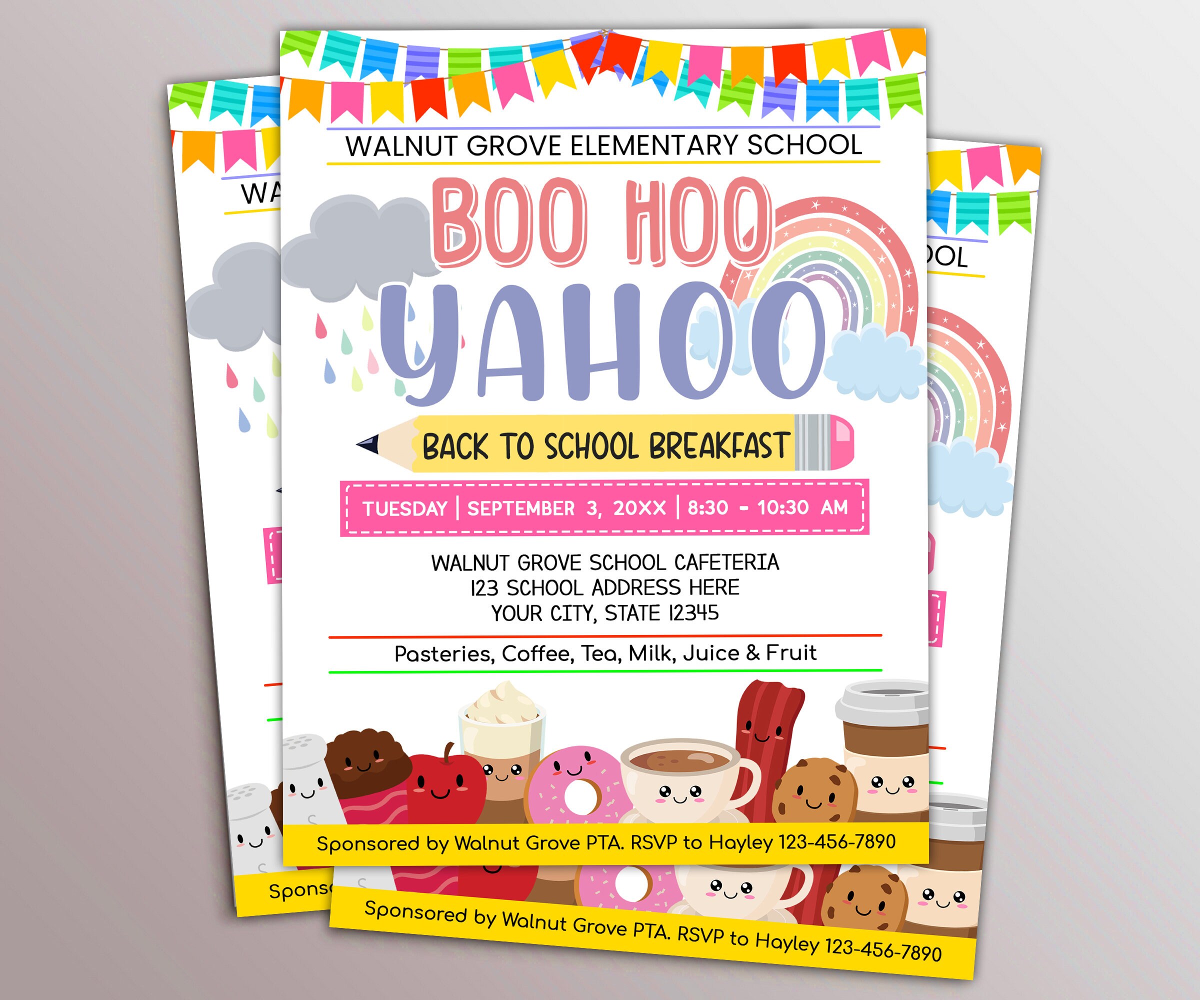 EDITABLE Boo Hoo Yahoo Back to School Breakfast Flyer PTA PTO - Etsy