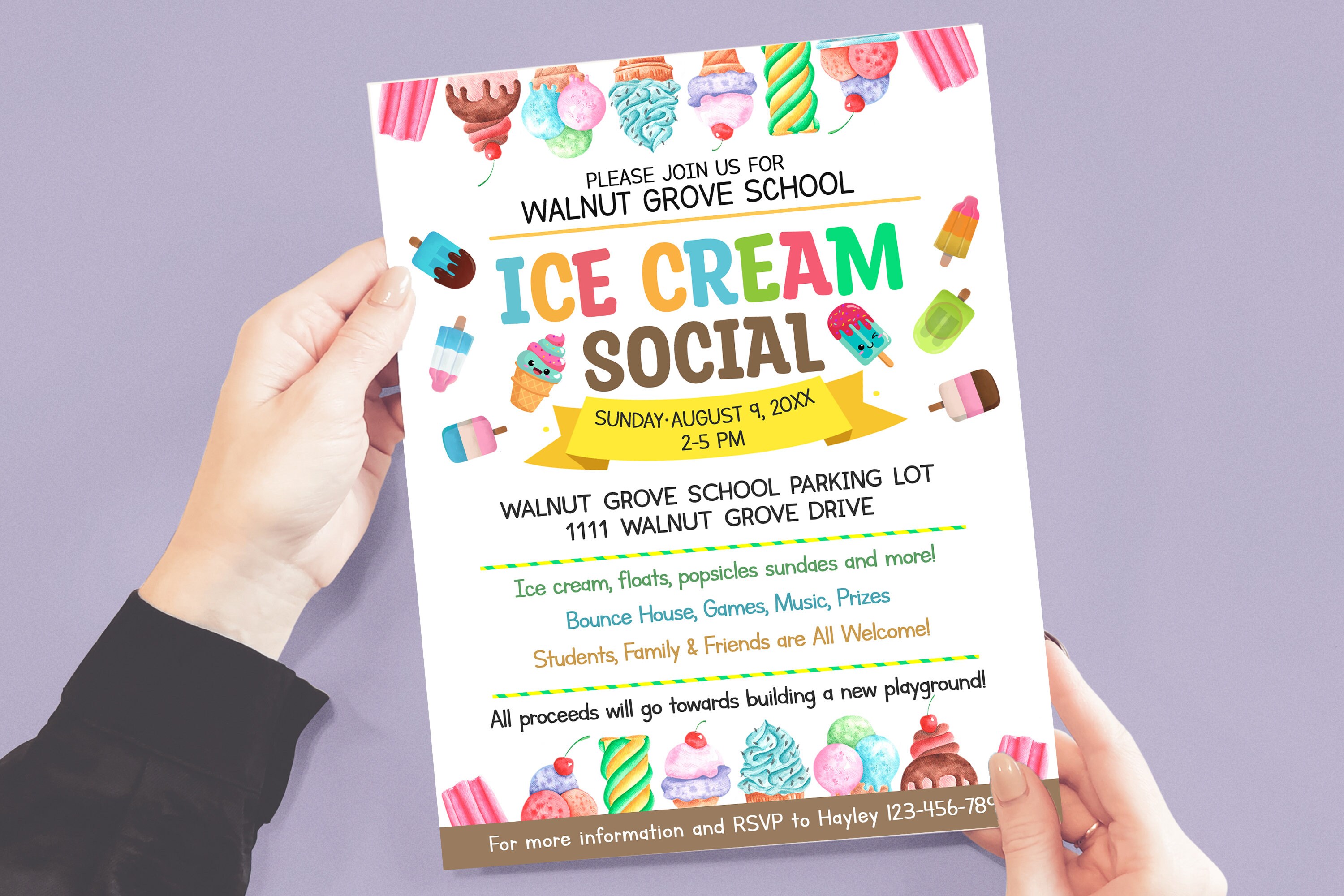 EDITABLE Ice Cream Social Flyer, Summer Ice Cream Party, Watercolor ...