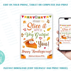 Any Way You Slice It Tags, Editable Thanksgiving Gift Tags Pumpkin Pie ...