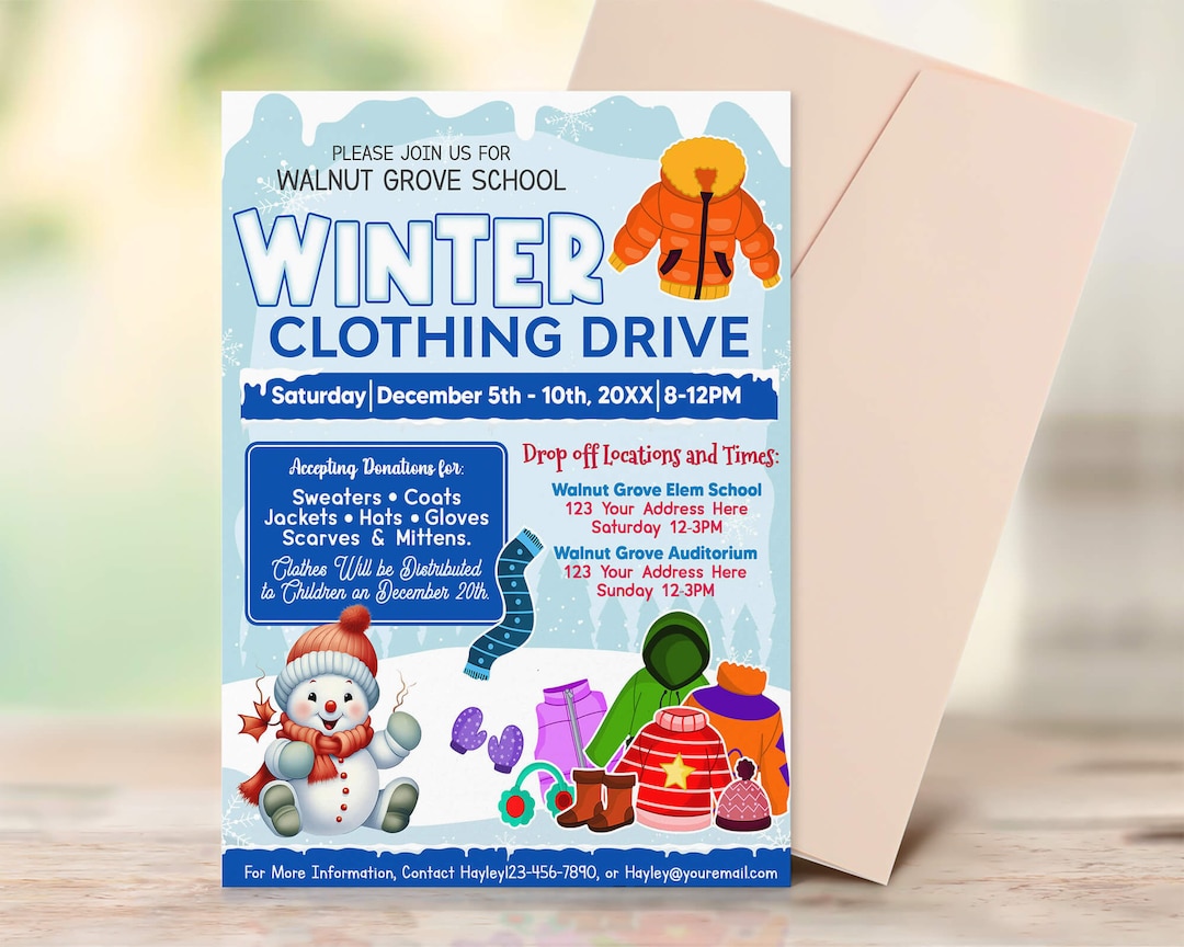 Editable Winter Clothing Drive Flyer Template Holiday Charity - Etsy