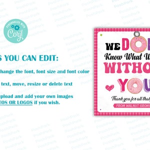 EDITABLE Donut Know What We'd Do Without You Gift Tag, Donut ...
