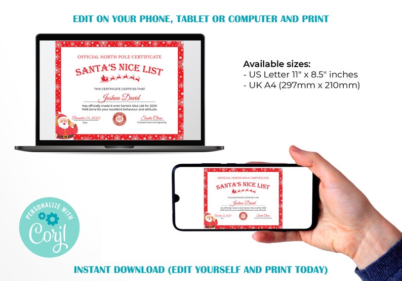 Downloadable Christmas Nice List Certificate From Santa, Red White ...