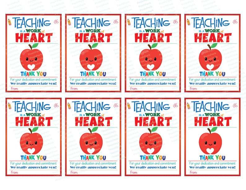 Printable PDF Teaching is a Work of Heart Tag Cute Teacher - Etsy