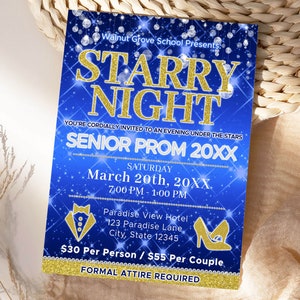 Editable Starry Night Prom Invitation, School Dance Flyer Invitation ...