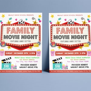 Editable Family Movie Night Flyer, School Church Benefit Fundraiser ...