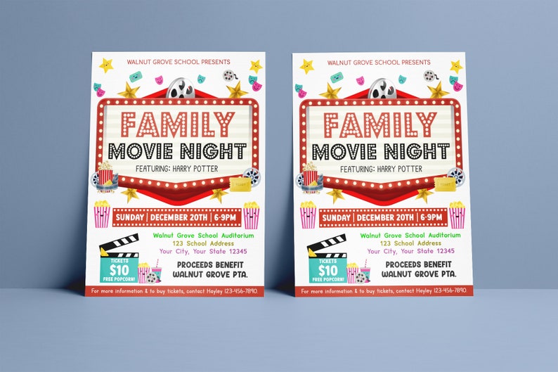 Editable Family Movie Night Flyer School Church Benefit - Etsy
