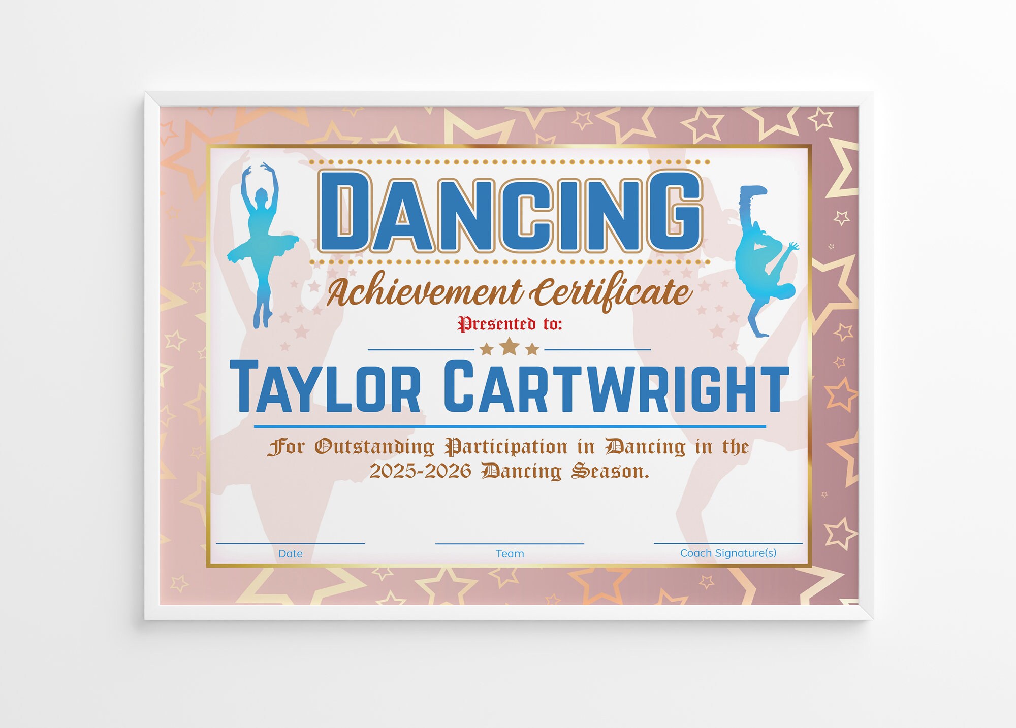 EDITABLE Dancer Certificate Dancing Award BUNDLE Dance - Etsy