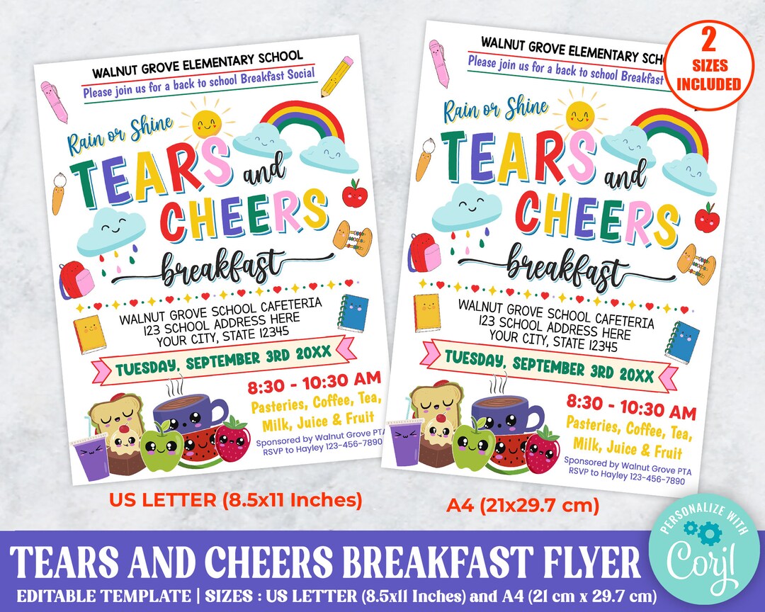 Tears and Cheers Breakfast Invitation Flyer, Back to School Breakfast ...