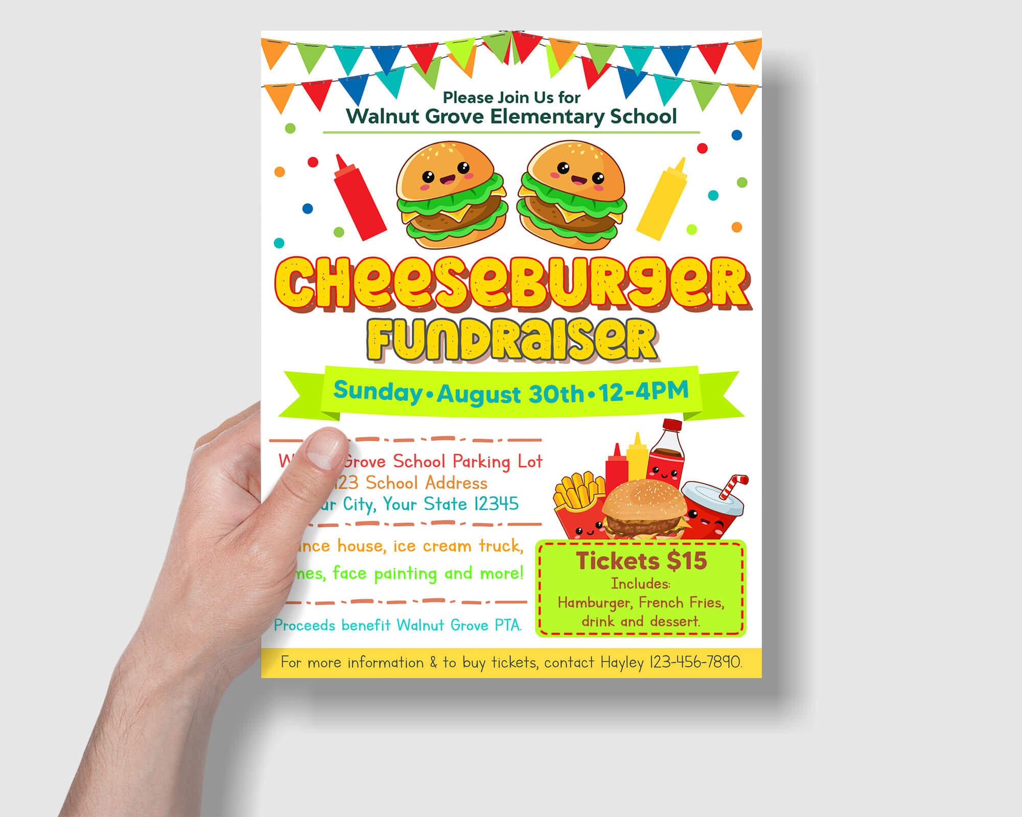 Editable Hamburger Fundraiser Flyer, Cheeseburger Charity Flyer ...