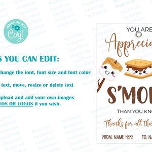 Editable Smore Tags, You Are Appreciated Editable Gift Tag, Client ...