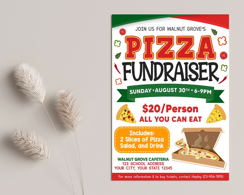 Editable Pizza Fundraiser Flyer Template, School Event Flyer Template ...