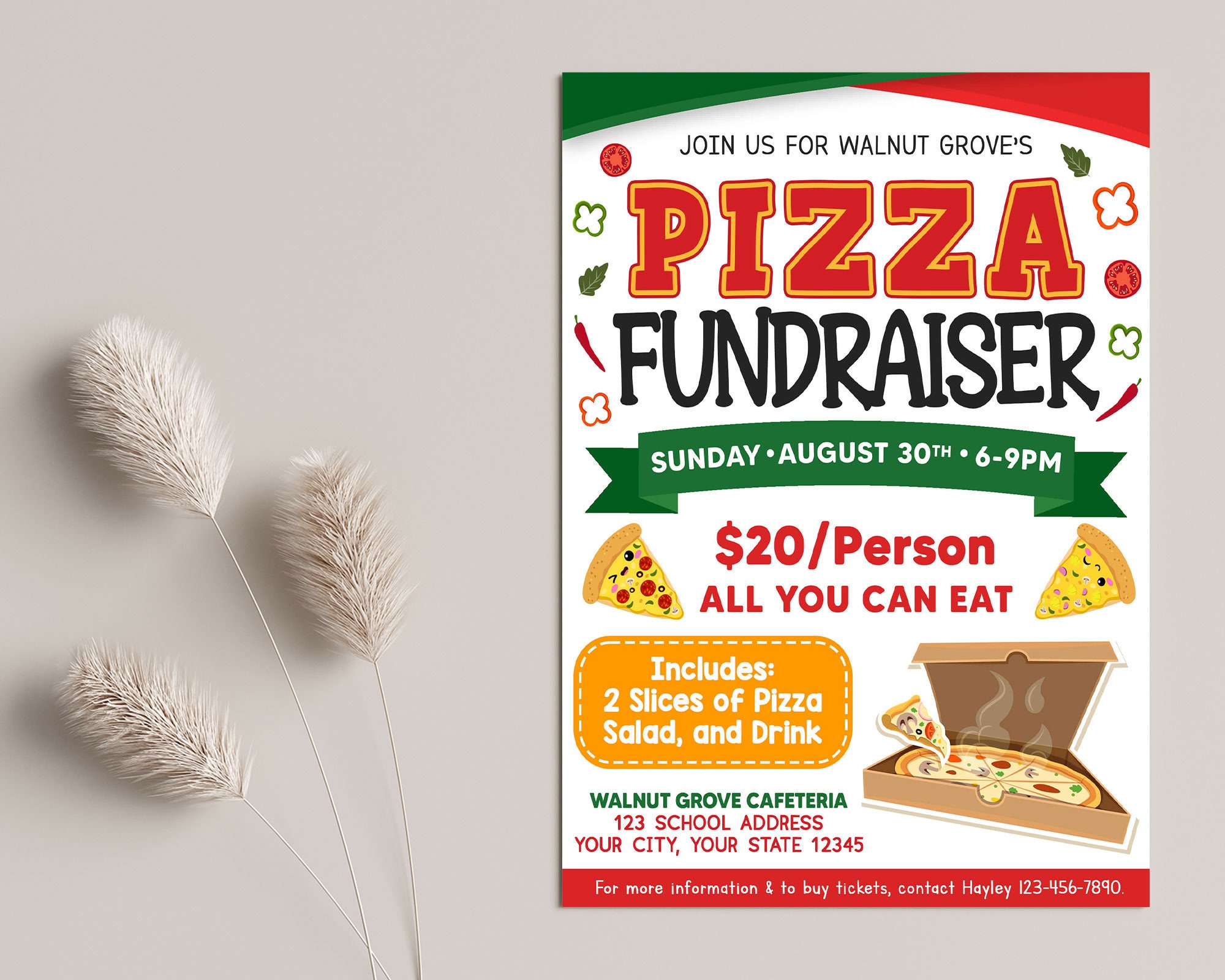 Editable Pizza Fundraiser Flyer Template, School Event Flyer Template ...
