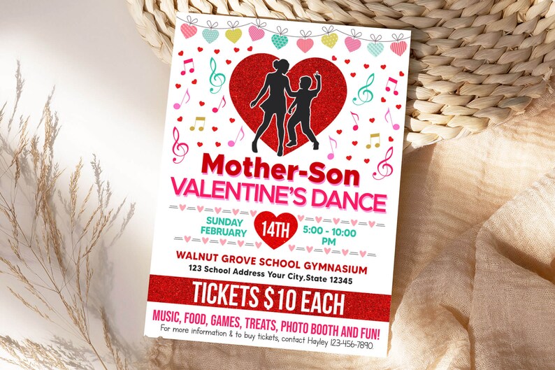 Editable Mother Son Valentine's Day Dance Flyer, Valentines School ...