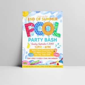 EDITABLE End of Summer Pool Party Invitation, Back to School Pool Party ...