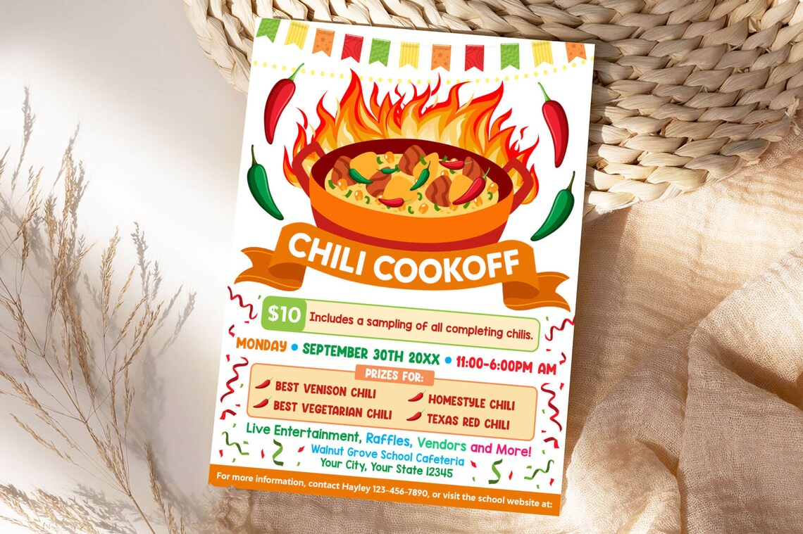 Chili Cookoff Fundraiser Flyer, Chili Cook off Contest Poster, PTA PTO ...
