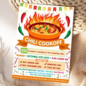 Chili Cookoff Fundraiser Flyer, Chili Cook off Contest Poster, PTA PTO ...