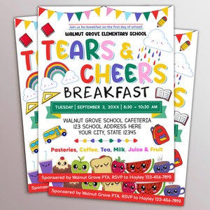 Editable Tears and Cheers Breakfast Flyer Invitation, Back to School ...