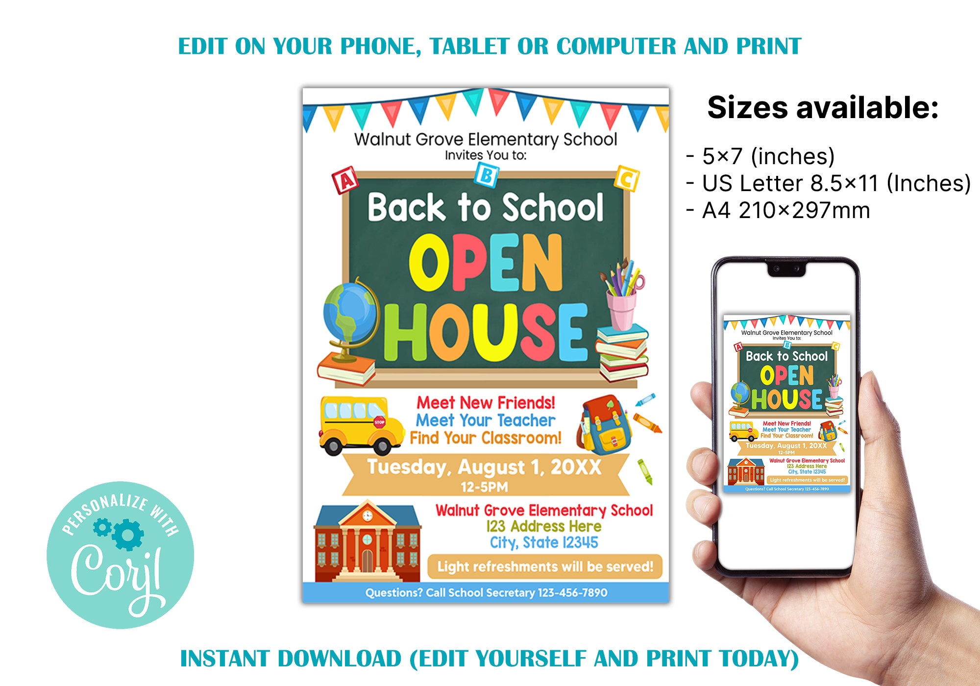 Back to School Open House Flyer Template, PTA PTO Flyer, School ...