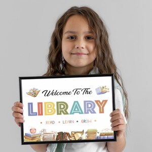 Welcome Library School Sign, Printable School Library Poster Classroom ...