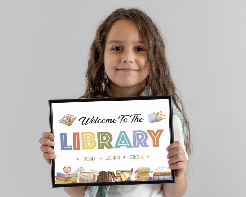 Welcome Library School Sign Printable School Library Poster - Etsy