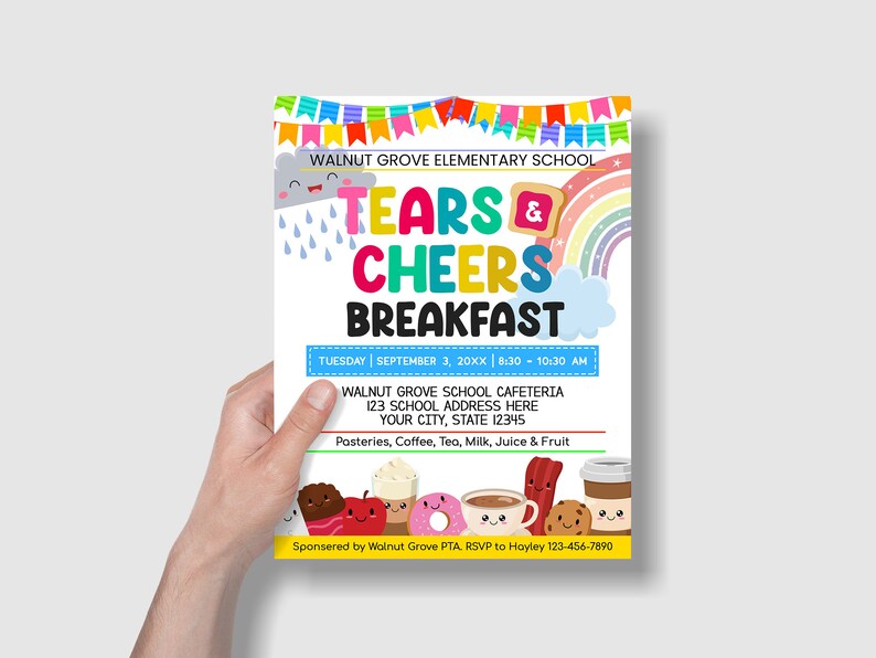 EDITABLE Tears and Cheers Breakfast Invitation, Back to School PTA PTO ...