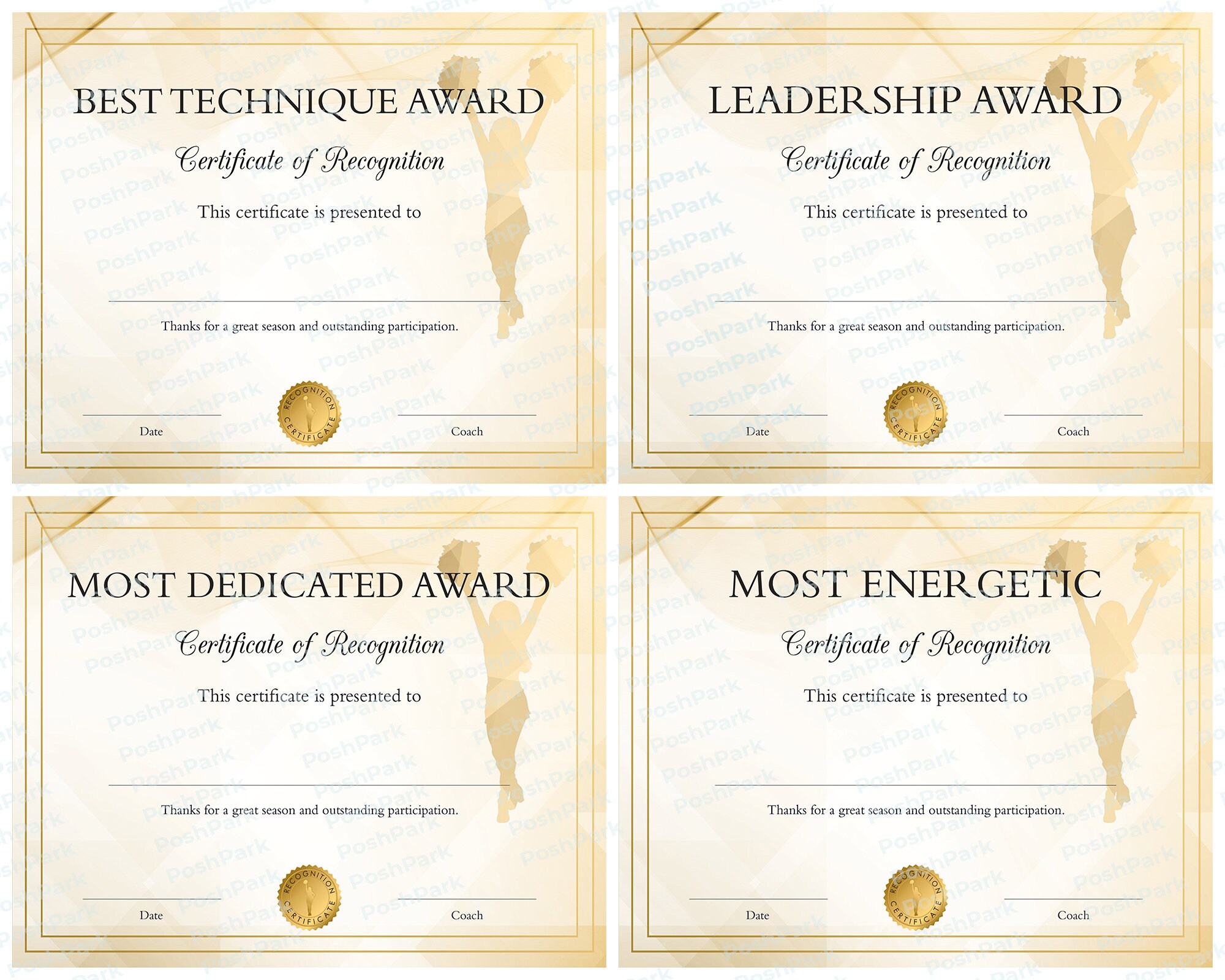 PRINTABLE PDF End of Season Cheerleading Award Certificates, 25 Plus ...