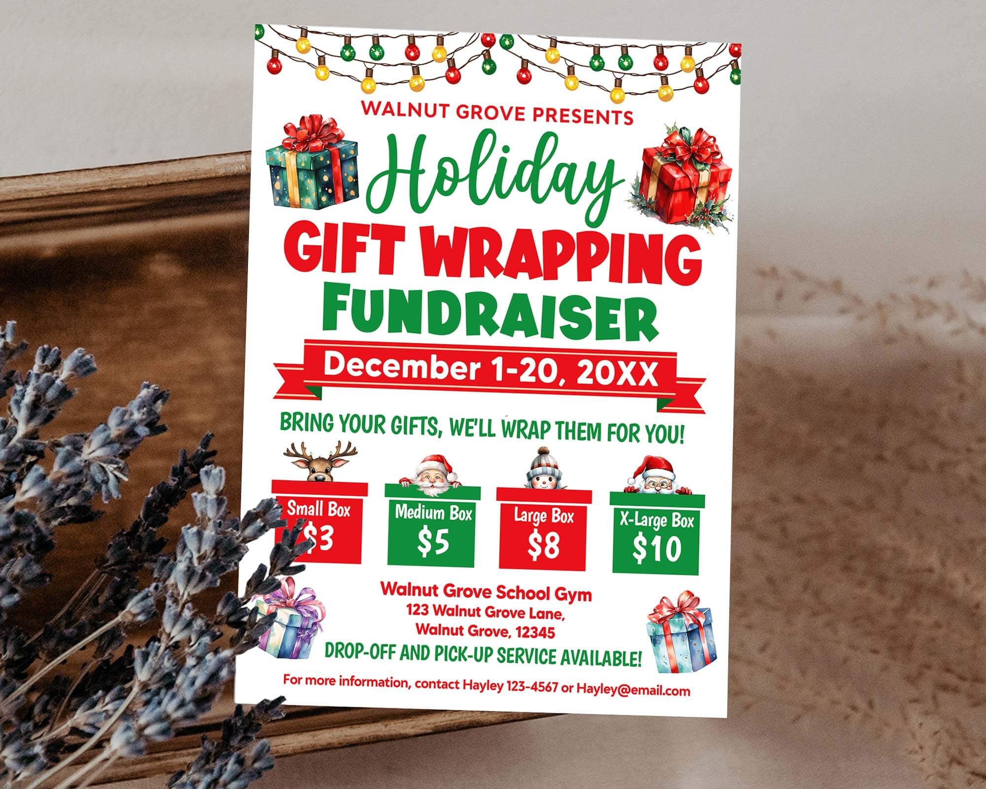 Editable Holiday Gift Wrapping Fundraiser Flyer, Christmas Gift ...