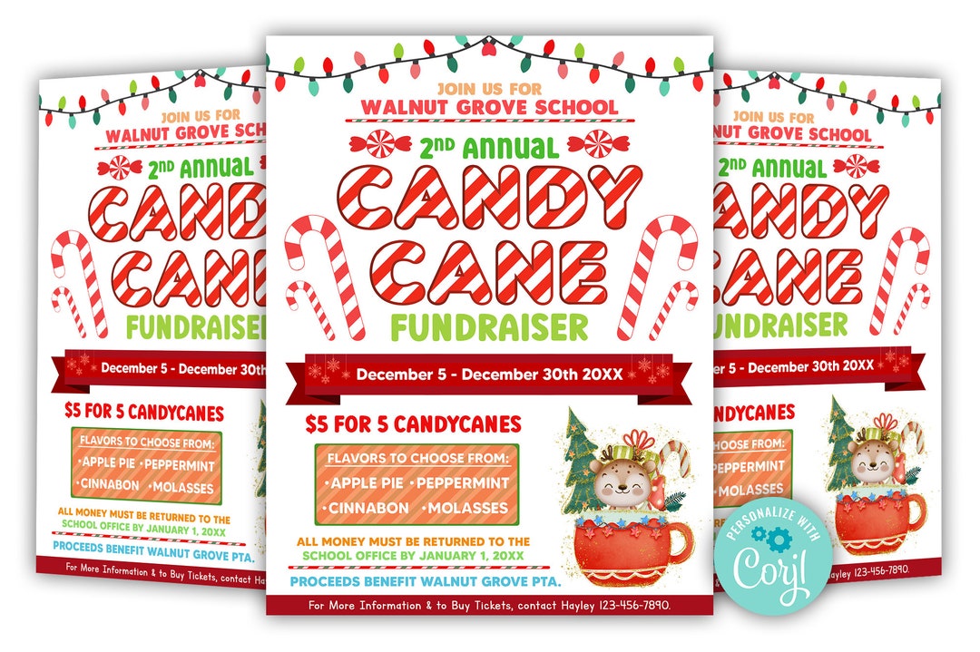 Editable Candy Cane Fundraiser Flyer Template, Printable PTA, PTO ...