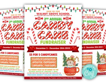 Christmas Candy Cane Fundraiser Flyer Editable Template, Holiday ...