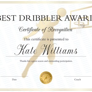 EDITABLE End of Season Girls Basketball Award Certificates, 16 Beige ...