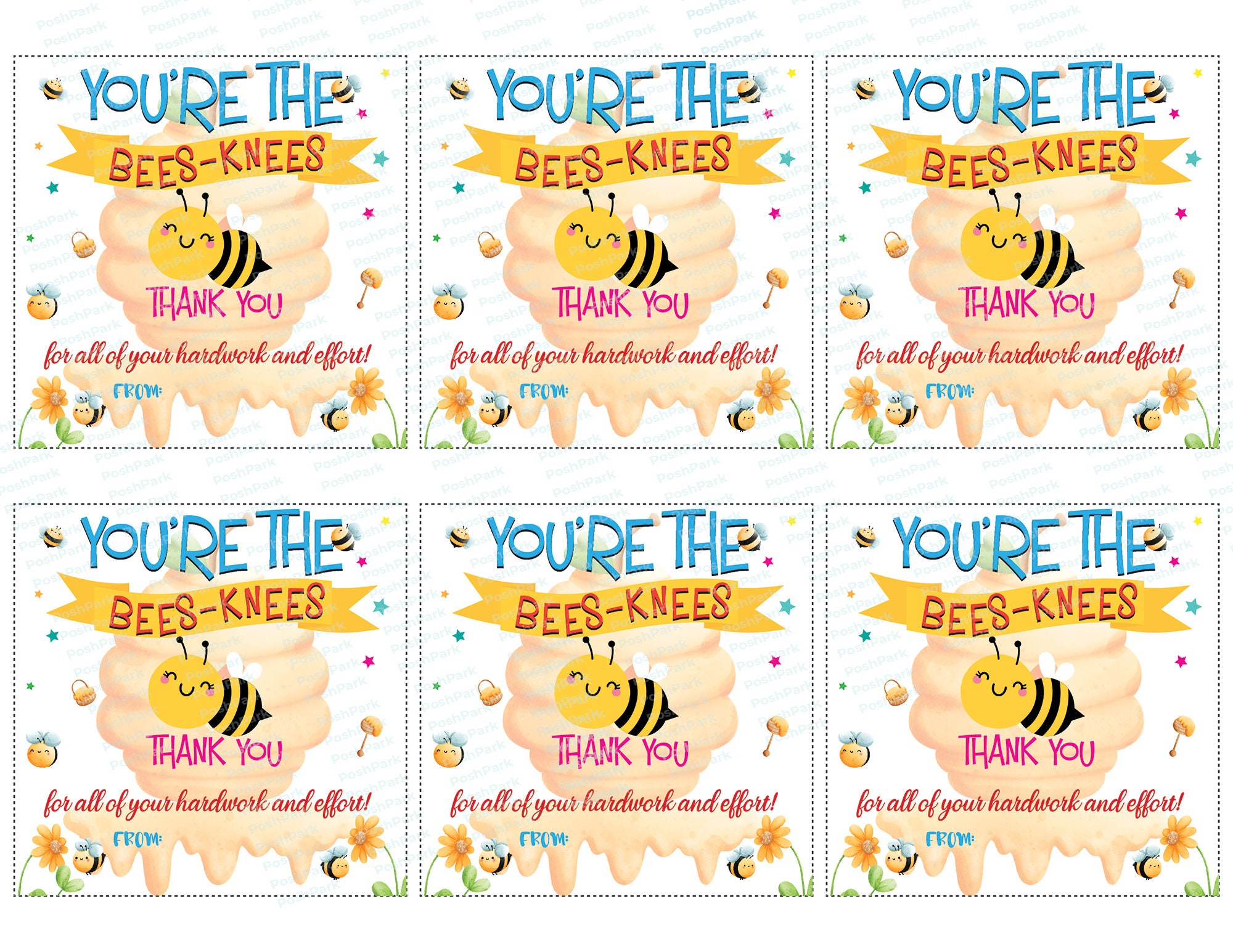 Printable PDF Thank You Bee Tag Template You're the Bees - Etsy