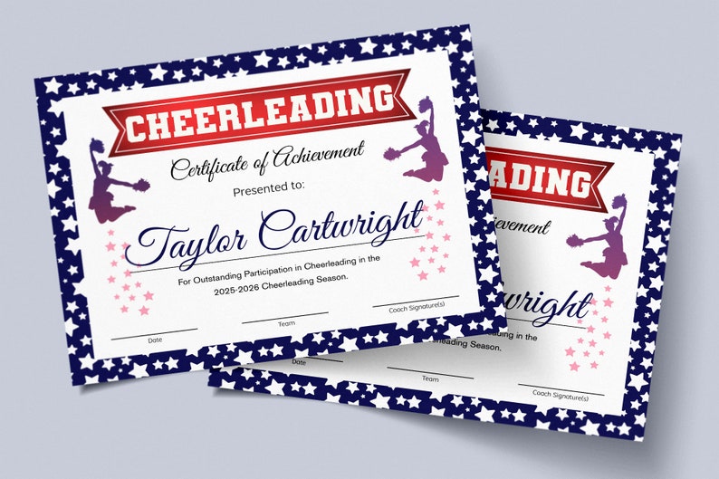 EDITABLE Cheerleader Certificate Red and Blue Cheerleading - Etsy
