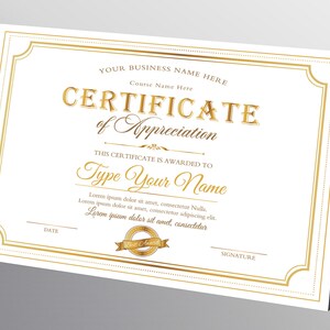 DIY Certificate of Appreciation Bundle, Gold and Black Custom Award ...