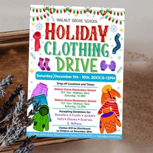 Holiday Clothing Drive Flyer, Editable PTA PTO Cold Weather Clothes ...