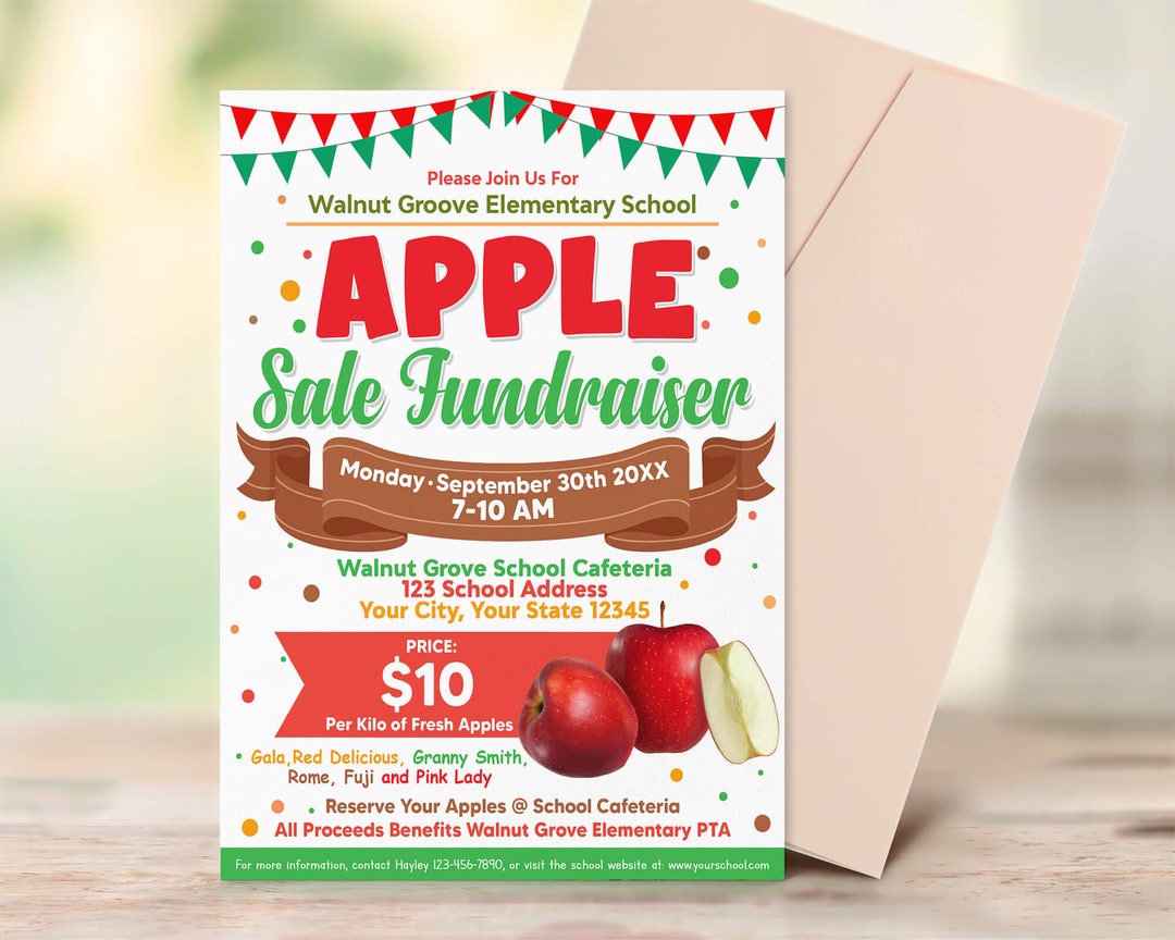 Editable Apple Sale Fundraiser Flyer Template, School Church ...
