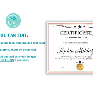 Girls Softball Certificate Template, Red White Baseball Certificate of ...