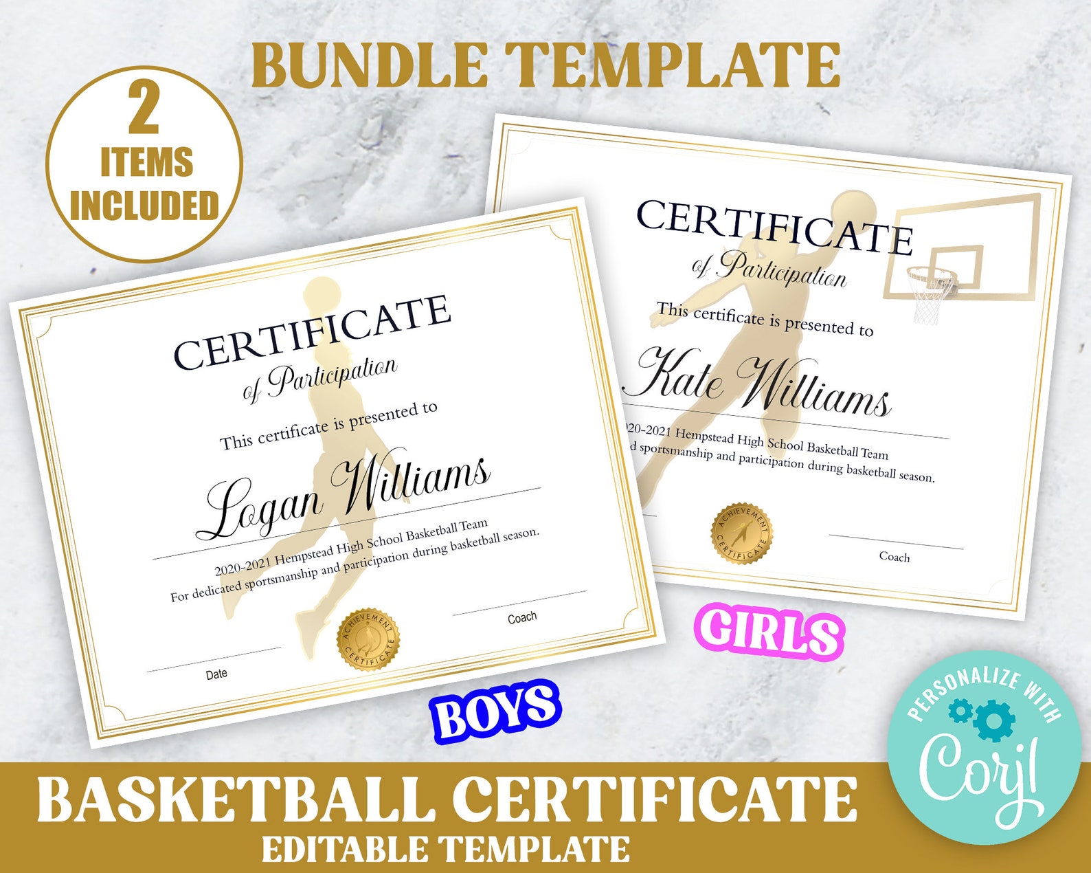 Editable Basketball Certificate Template Bundle for Boys and Girls ...