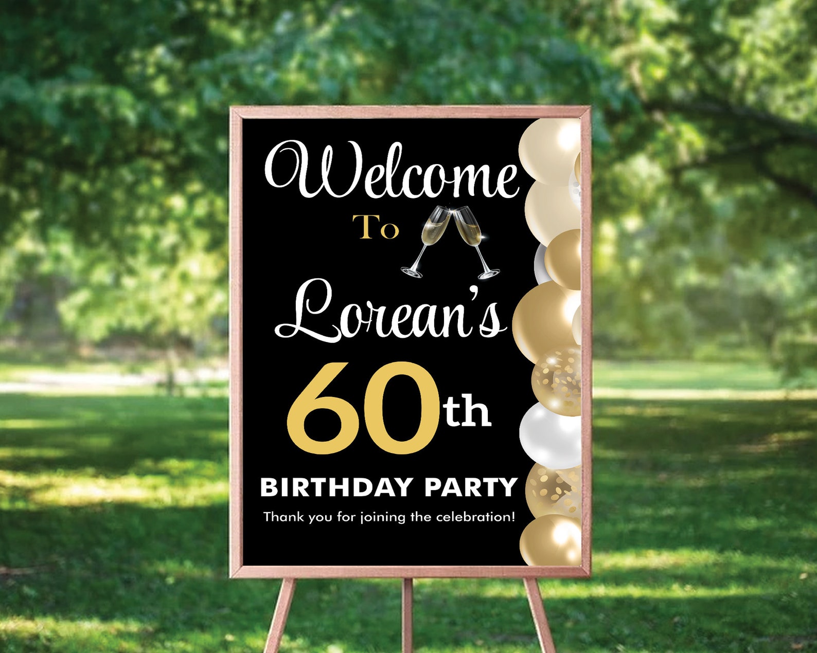 Black Gold 60th Birthday Welcome Sign Minimalist Editable | Etsy