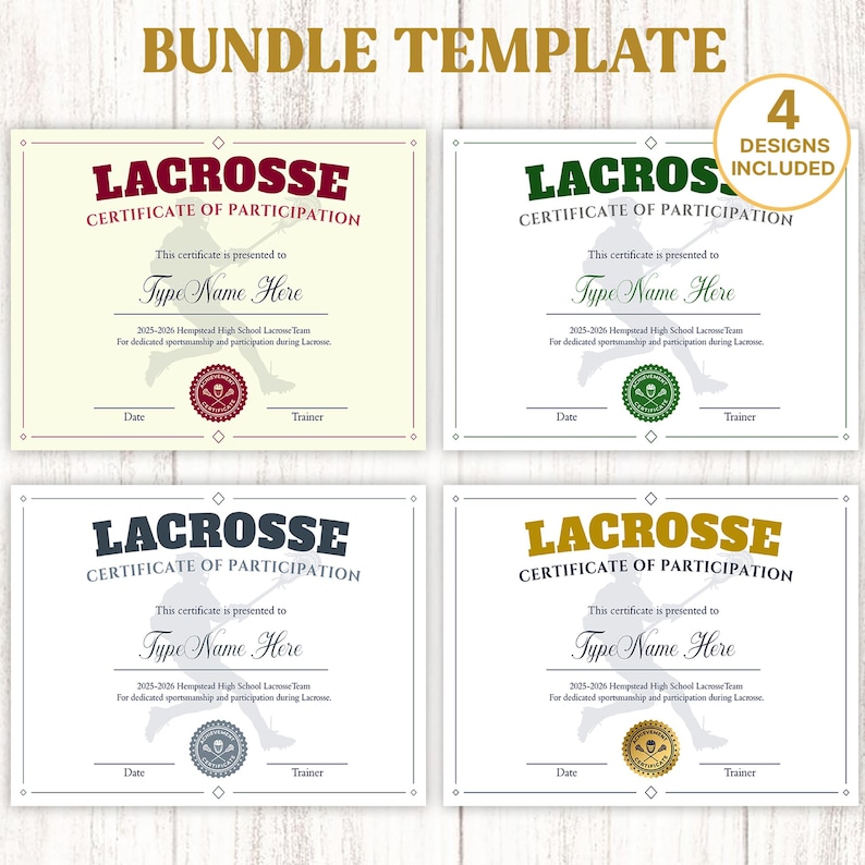Editable Lacrosse Certificate Template Bundle | Minimalist Lacrosse ...