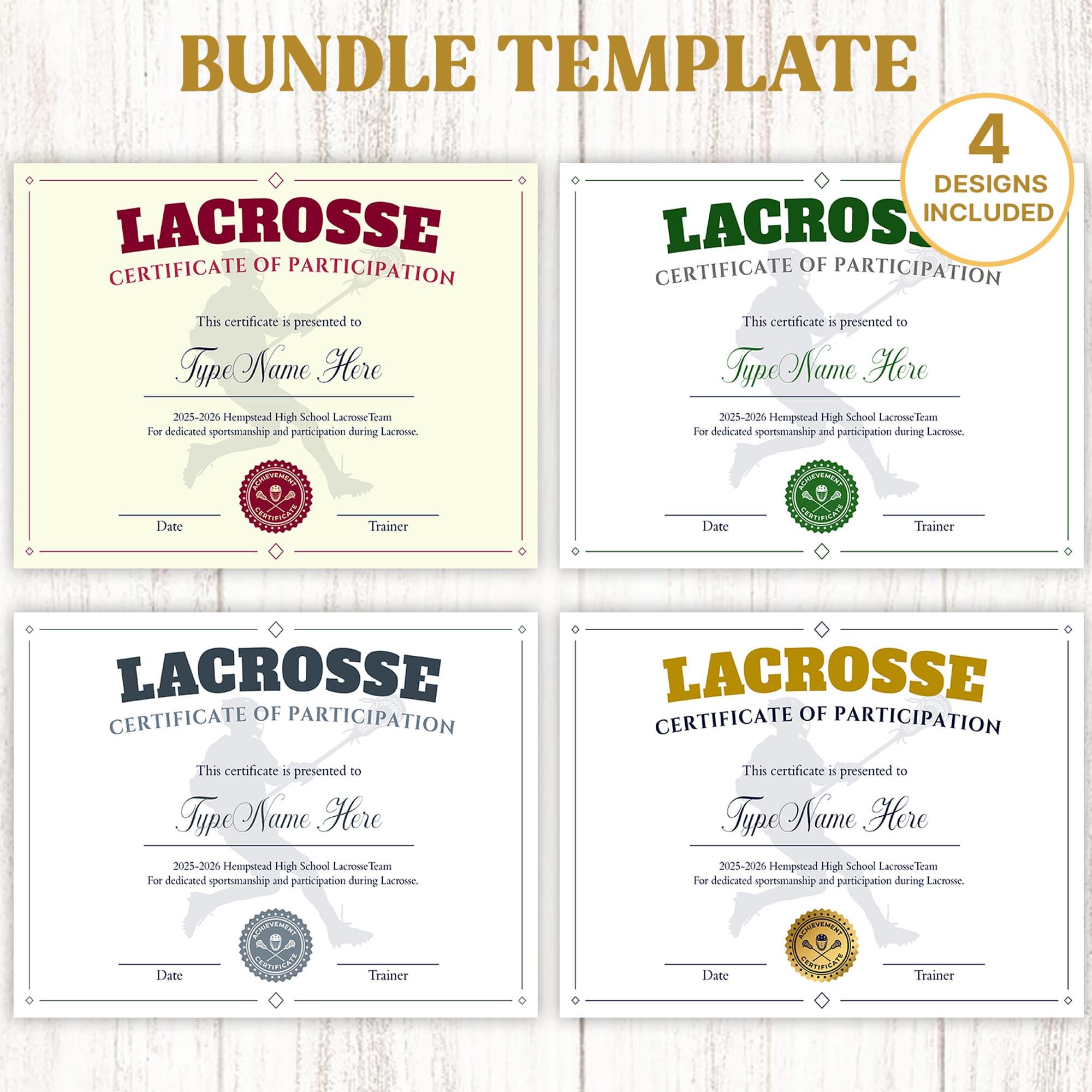 Editable Lacrosse Certificate Template Bundle | Minimalist Lacrosse ...