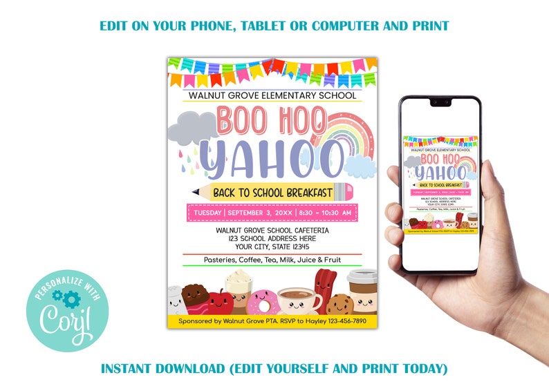 EDITABLE Boo Hoo Yahoo Back to School Breakfast Flyer, PTA PTO ...