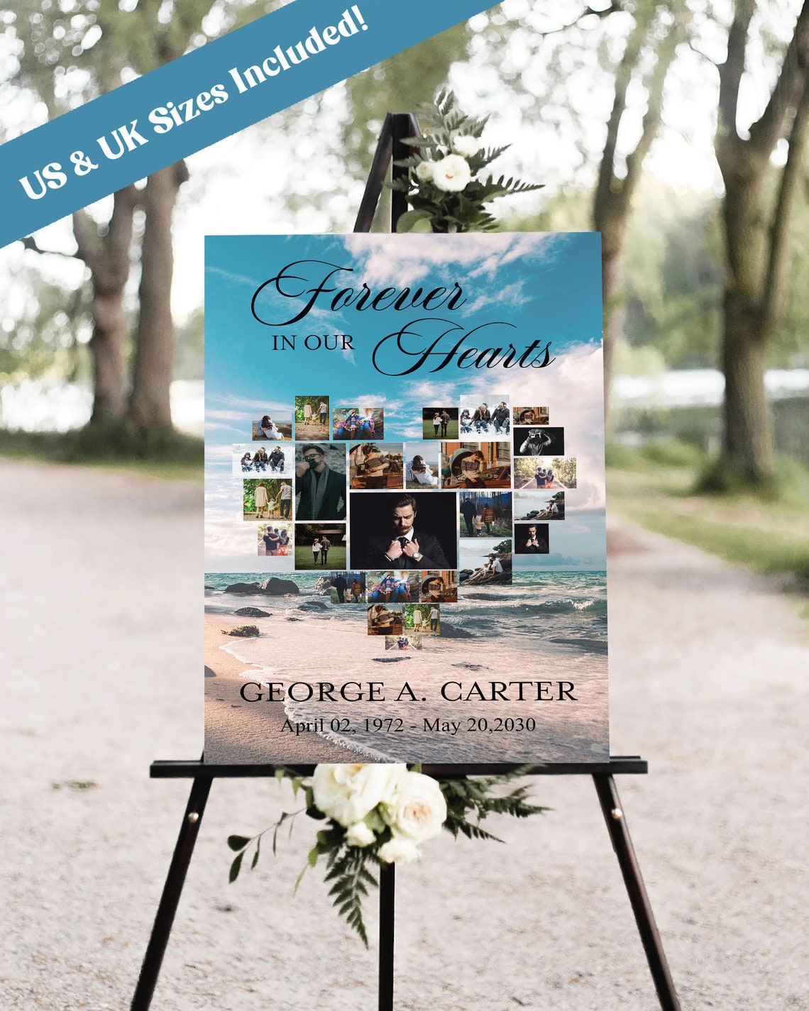 EDITABLE Funeral Poster Photo Display Set Blue Ocean Funeral | Etsy