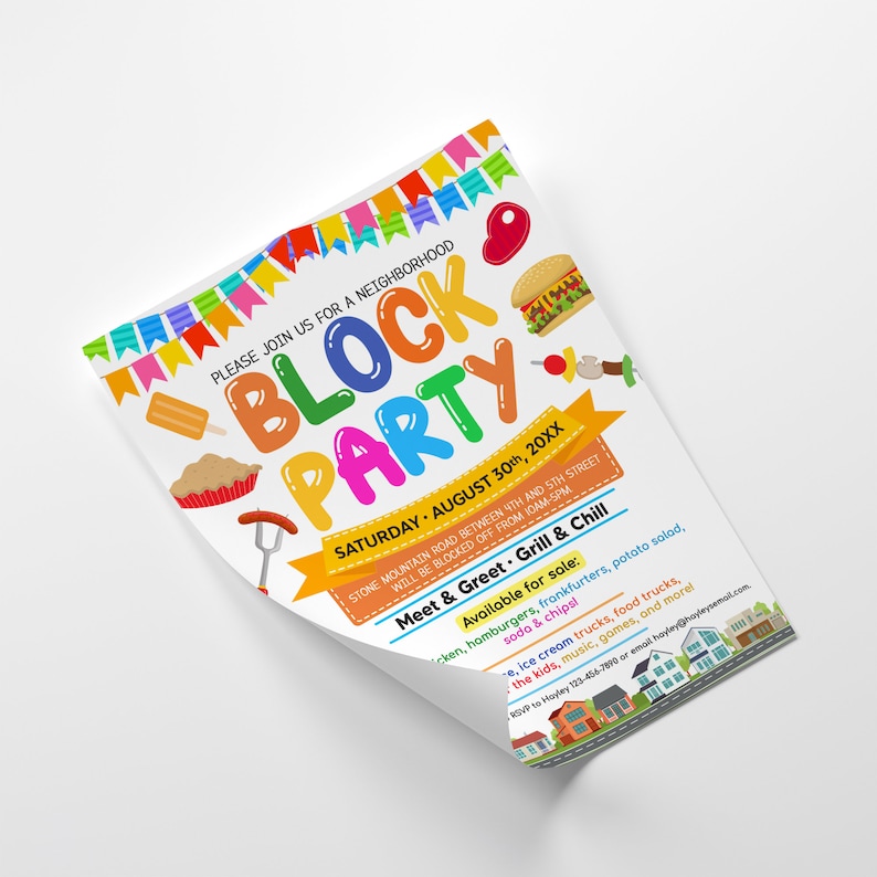 EDITABLE Block Party Invitation, Neighborhood Bbq Picnic Summer Party ...