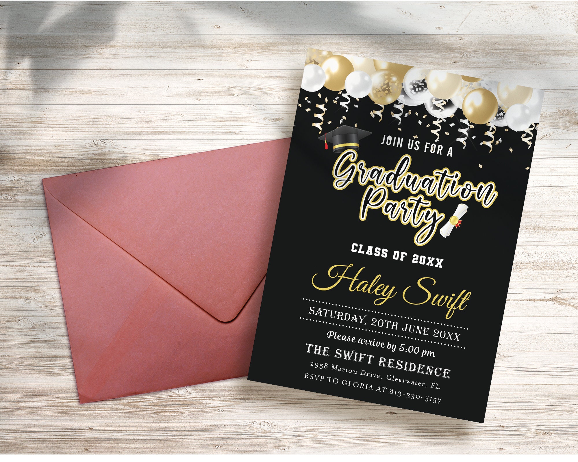 Printable Graduation Party Invitation 2022 Black Gold Grad - Etsy